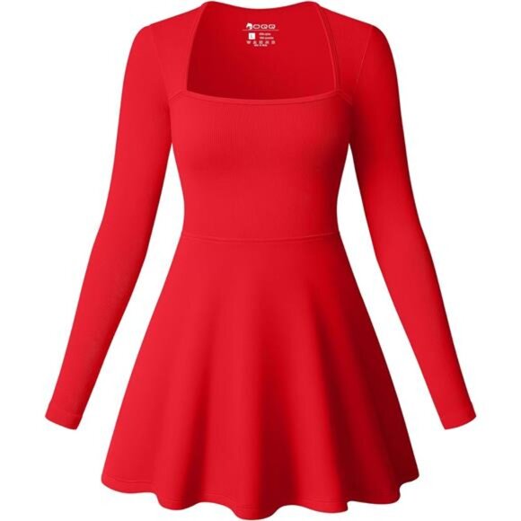 Dresses | Women Long Sleeve Mini Dress Square Neck Red | Poshmark